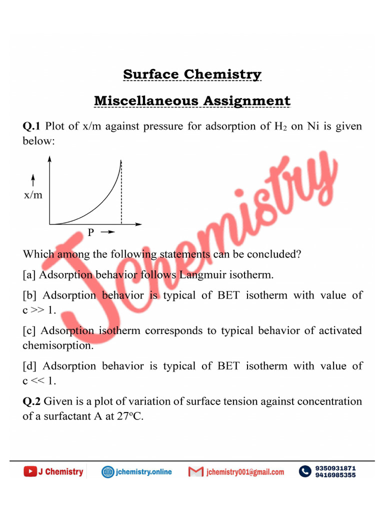 Surface Chemistry Miscellaneous Assignment | PDF