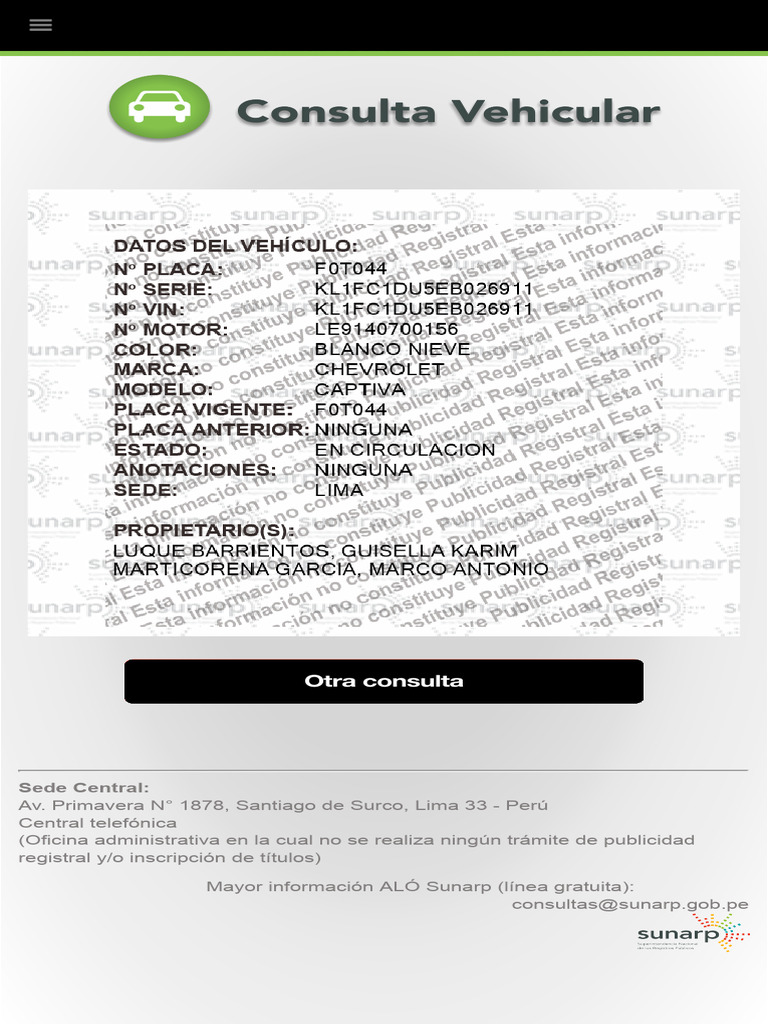Consulta Vehicular - SUNARP | PDF