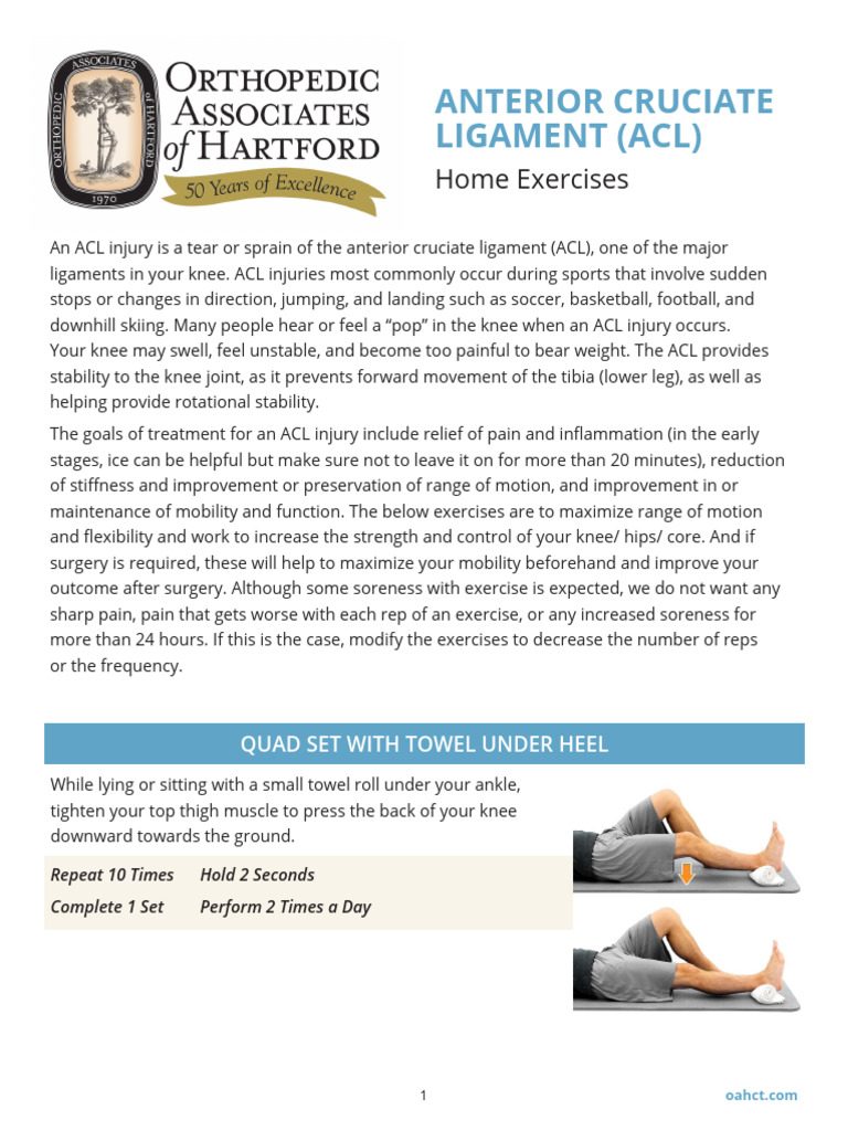 ACL Injury Home Exercise Guide | PDF | Musculoskeletal System | Limbs ...