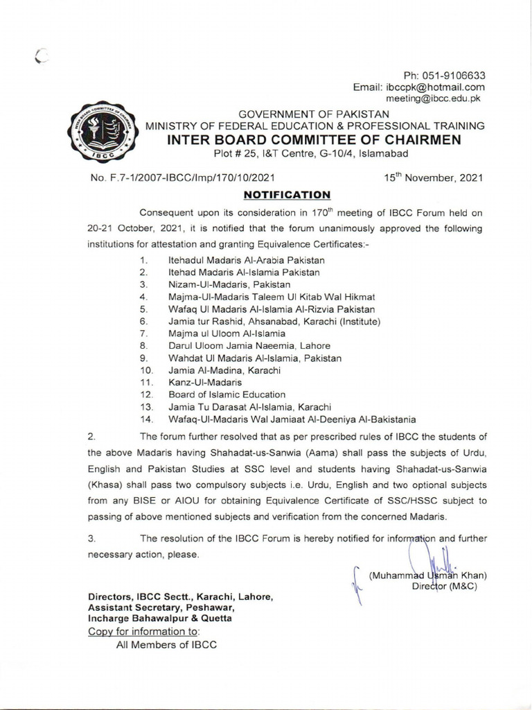 Newly Approved Madaris For Attestation and Granting Equivalence | PDF