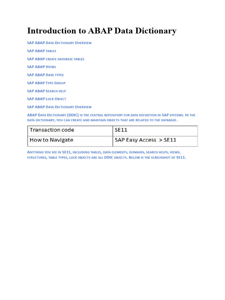 A Brief Introduction To ABAP Data Dictionary 1722572142 | PDF | Databases | Computer Programming
