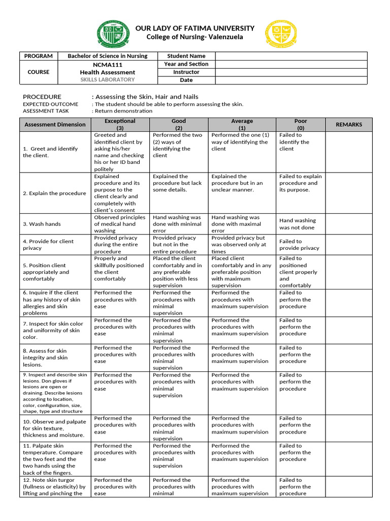 Skin, Hair, and Nails Assessment Guide | PDF | Hand Washing | Nursing