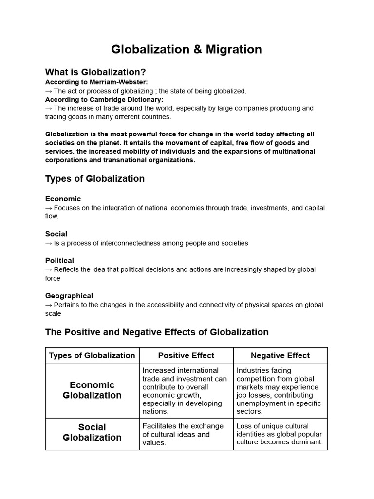 Globalization and Migration Overview | PDF | Human Migration ...