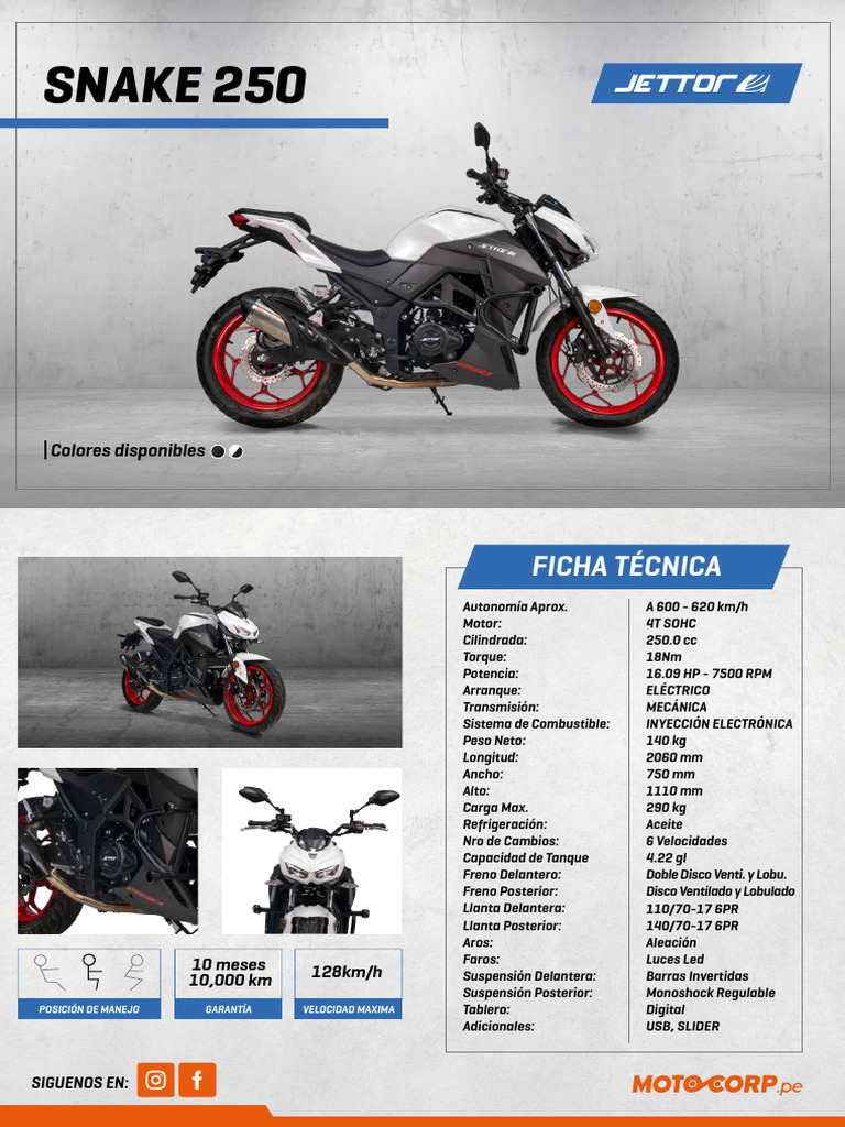 Ficha Técnica Moto Jettor Snake 250 | PDF | Vehículo de motor | Coche