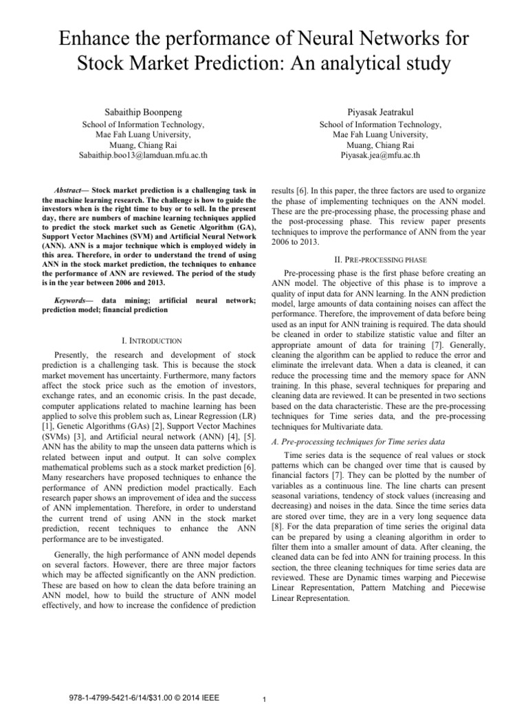 Enhance The Performance of Neural Networks For Stock Market Prediction An Analytical Study | PDF ...