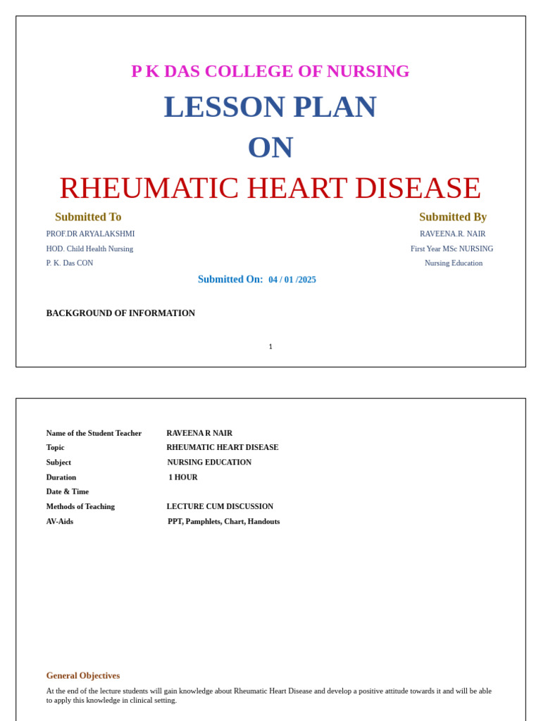 RHD lesson plan | PDF | Heart | Inflammation