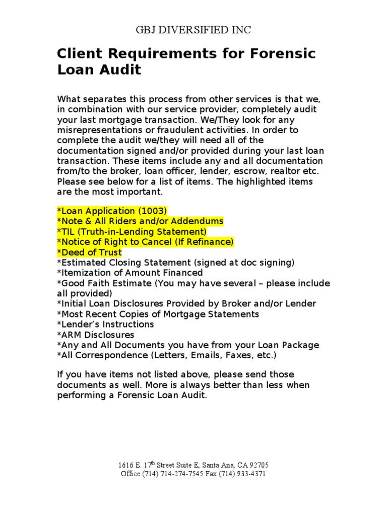 Required Documents For Loan Audit | PDF | Business