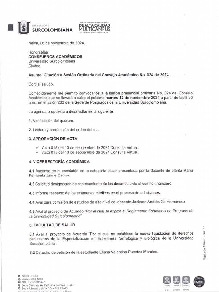 Portal-Agenda 024 de 2024 Consejo Académico | PDF