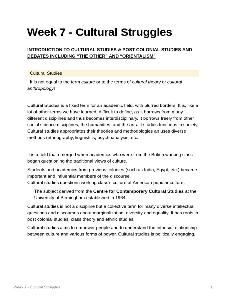 Week 7 - Cultural Struggles-2 | PDF | Cultural Studies | Orientalism (Book)