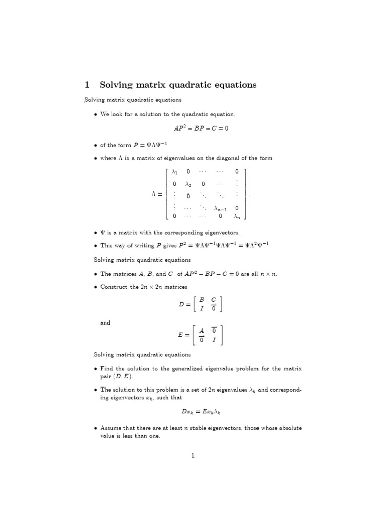 8a Solving Matrix Quadratic Equations | PDF | Eigenvalues And ...