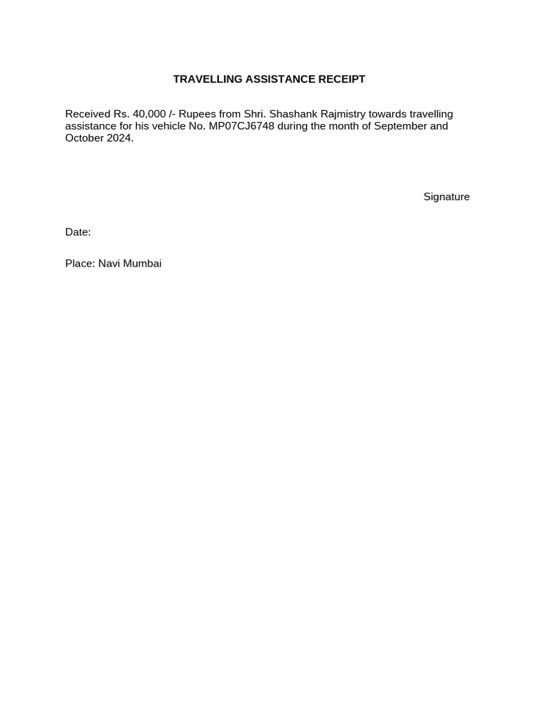 Travel Assistance Receipt-Format | PDF