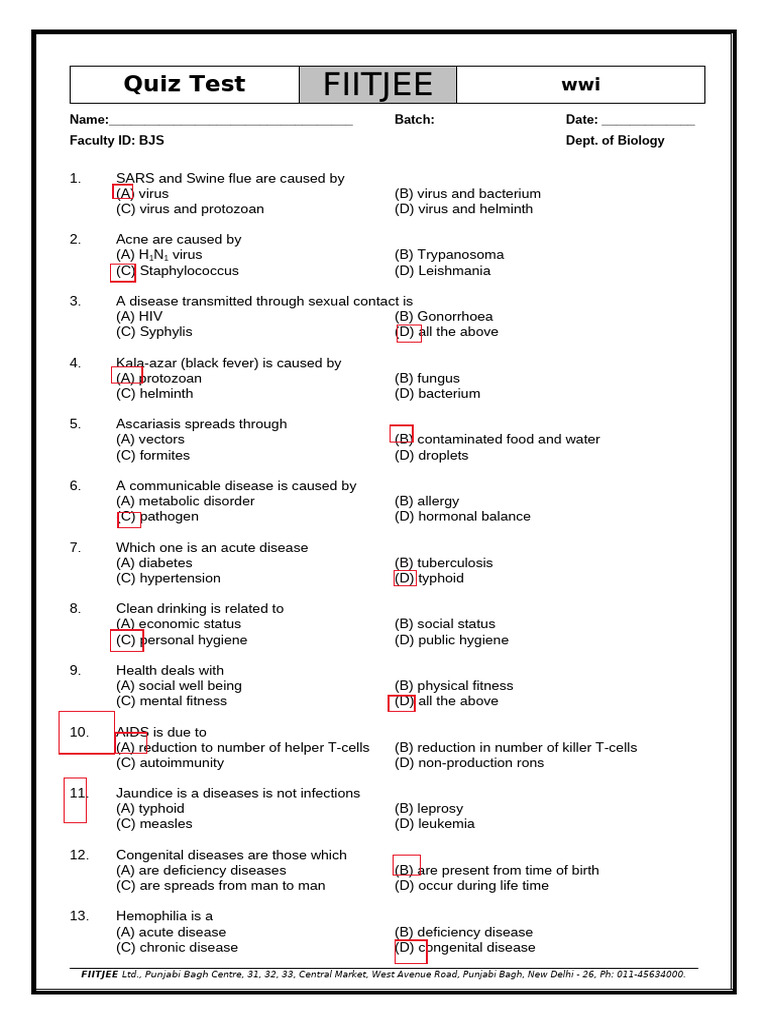 WWI Quiz-Test BJS ANSWERS | PDF | Infection | Pathogen