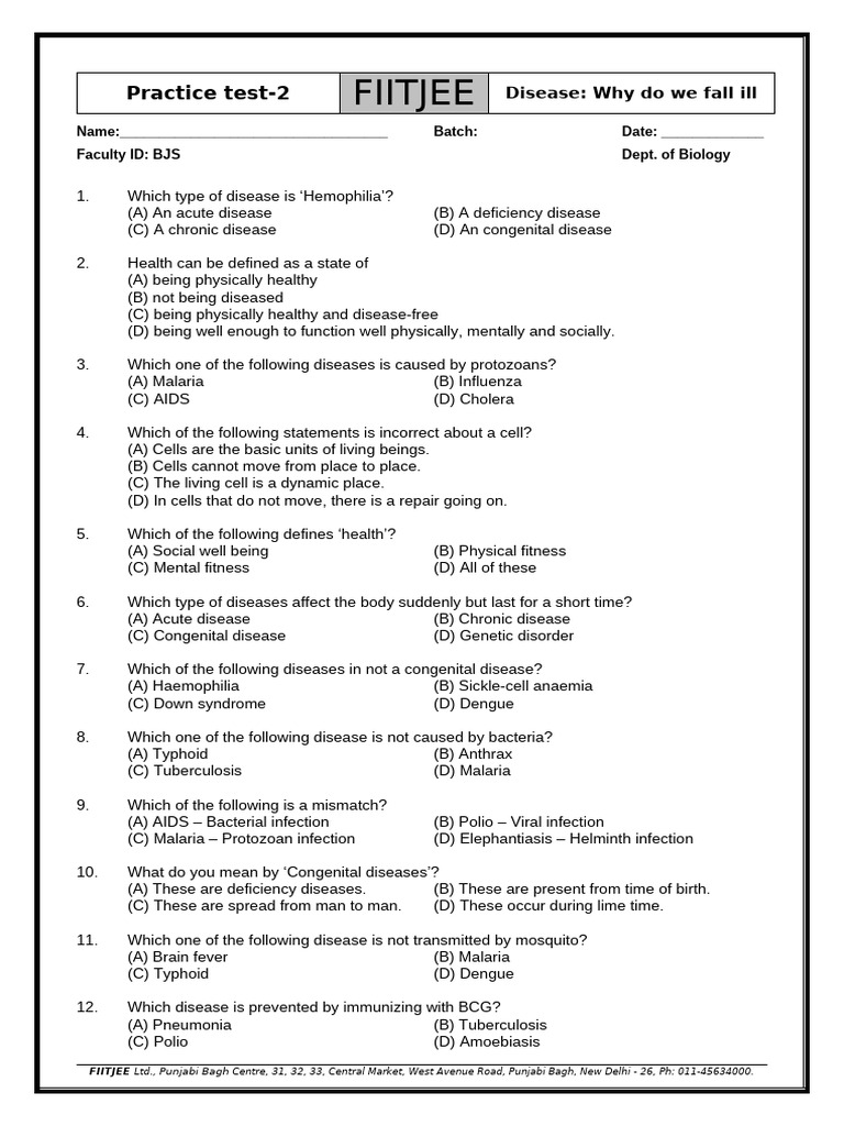 WWI - Practice Test-2 - BJS - 06.07.2023 | PDF | Infection | Common Cold