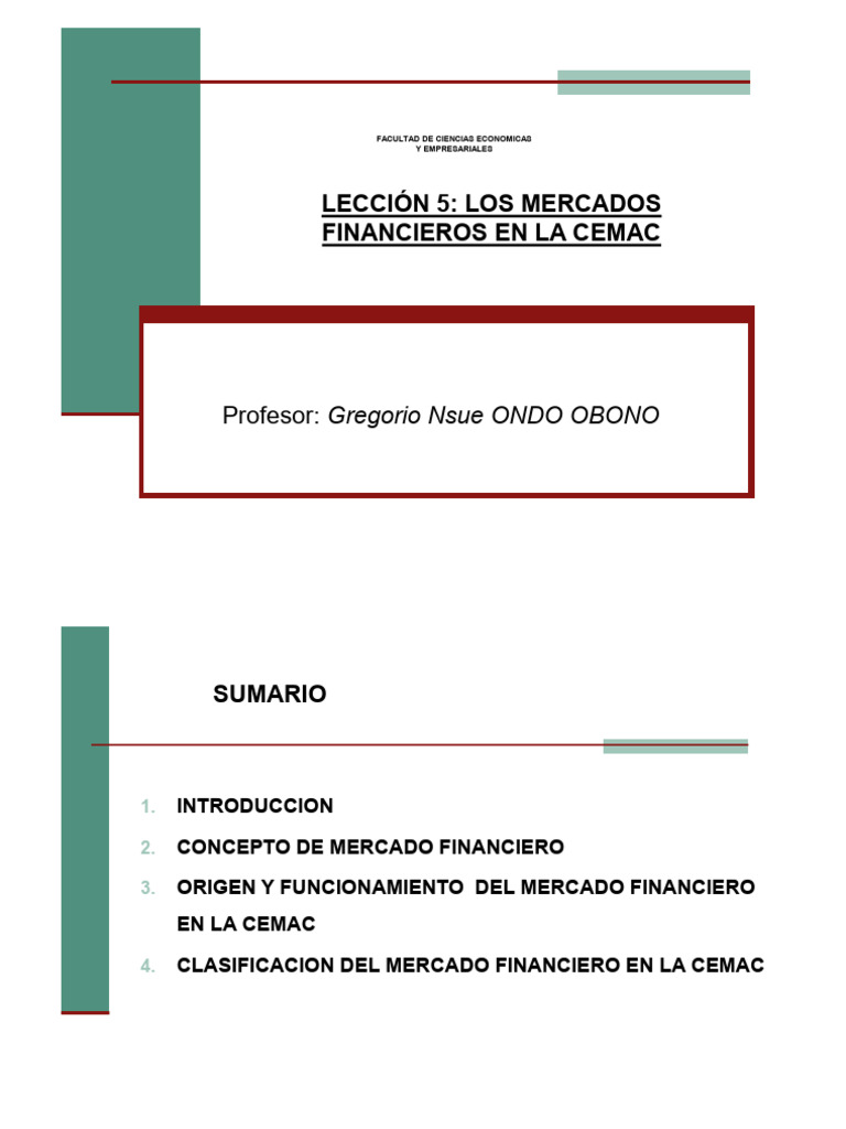 Tema 5 Los Mercados Finacieros en La Cemac | PDF | Bolsa | Bancos