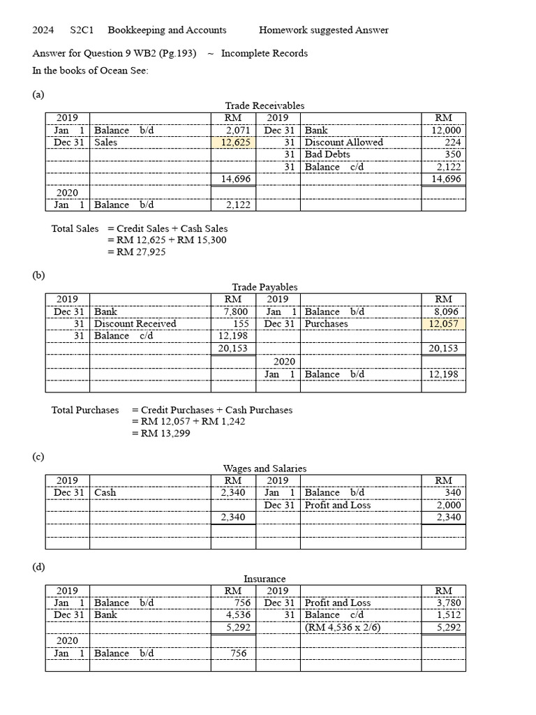 Chapter 20 Incomplete Record Q9 Pg.193 WB2 | PDF | Income Statement | Expense
