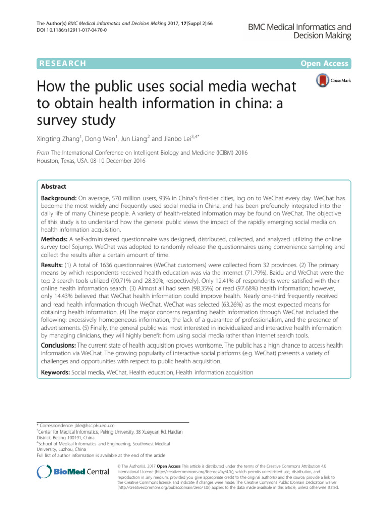 WeChat's Role in Health Information Access | PDF | We Chat | Survey ...