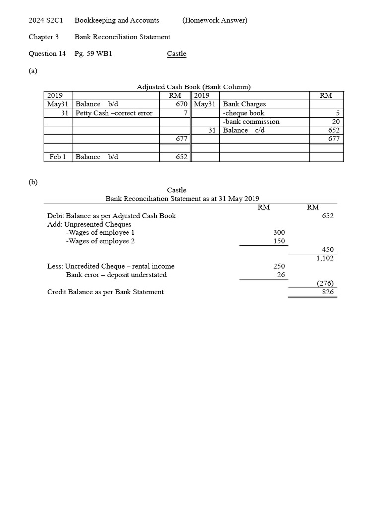 Chp 3 Bank Reconciliation Statement Q14 Pg59 WB1 | PDF