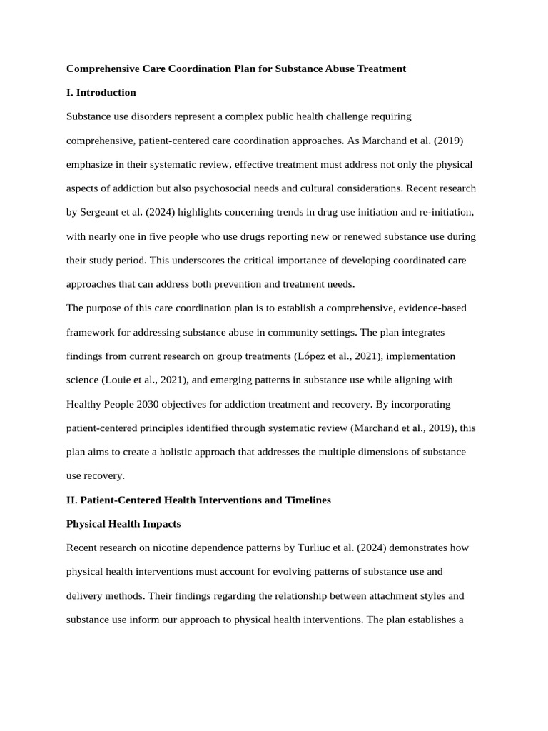 Comprehensive Care Coordination Plan For Substance Abuse Treatment ...