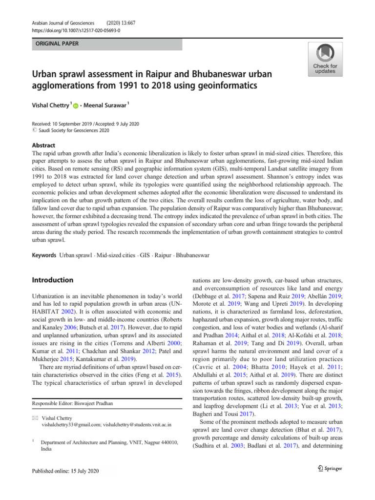 Journal 1 Chettry-Surawar2020 Article UrbanSprawlAssessmentInRaipurA ...