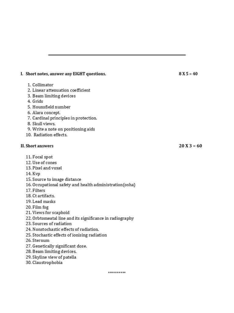 3rd Year Radiology Model Paper | PDF | Radiography | Medical Imaging