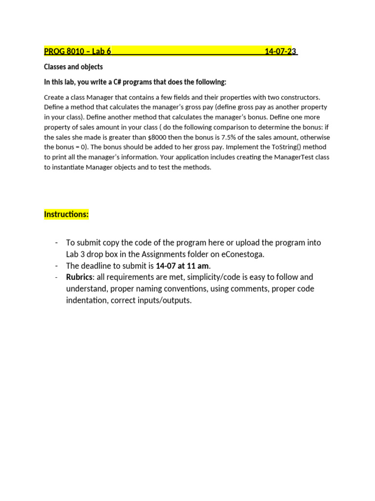 PROG 8010-2 - Lab 6 - s23 | PDF