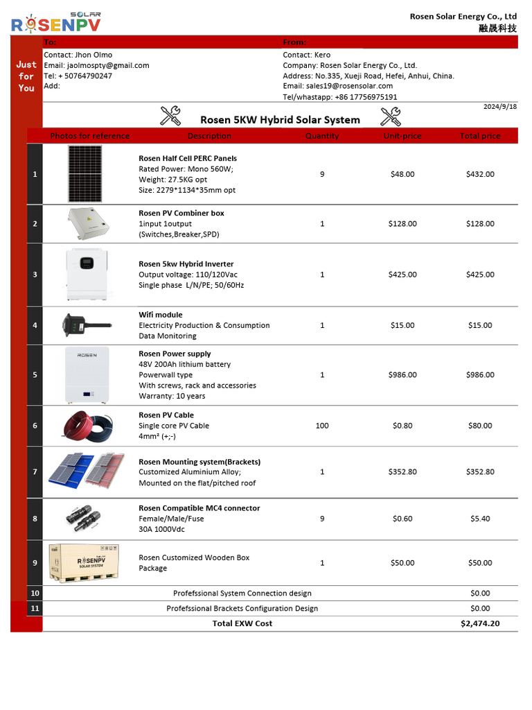 Rosen 5KW Hybrid Solar System Quote | PDF | Electrical Components ...