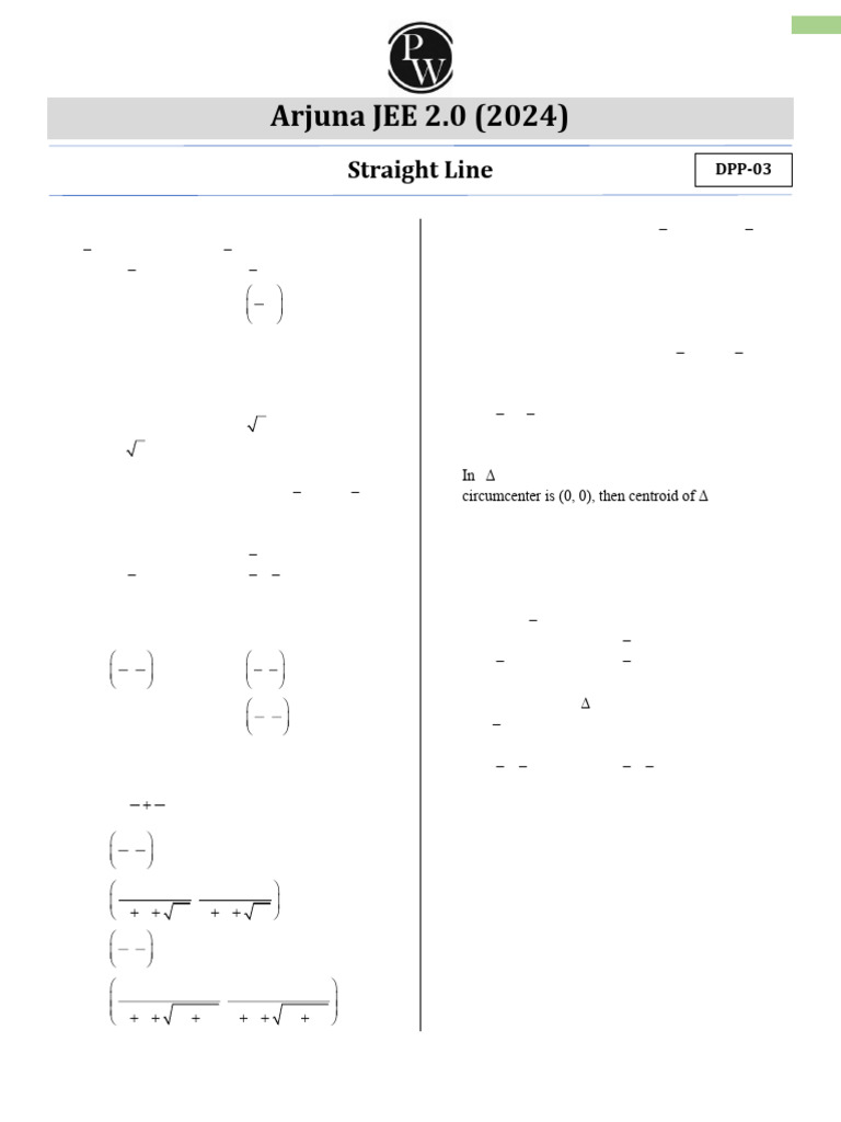 Straight Lines - DPP 03 (Of Lec 04) - Arjuna JEE 2.0 2024 | PDF | Euclid | Classical Geometry
