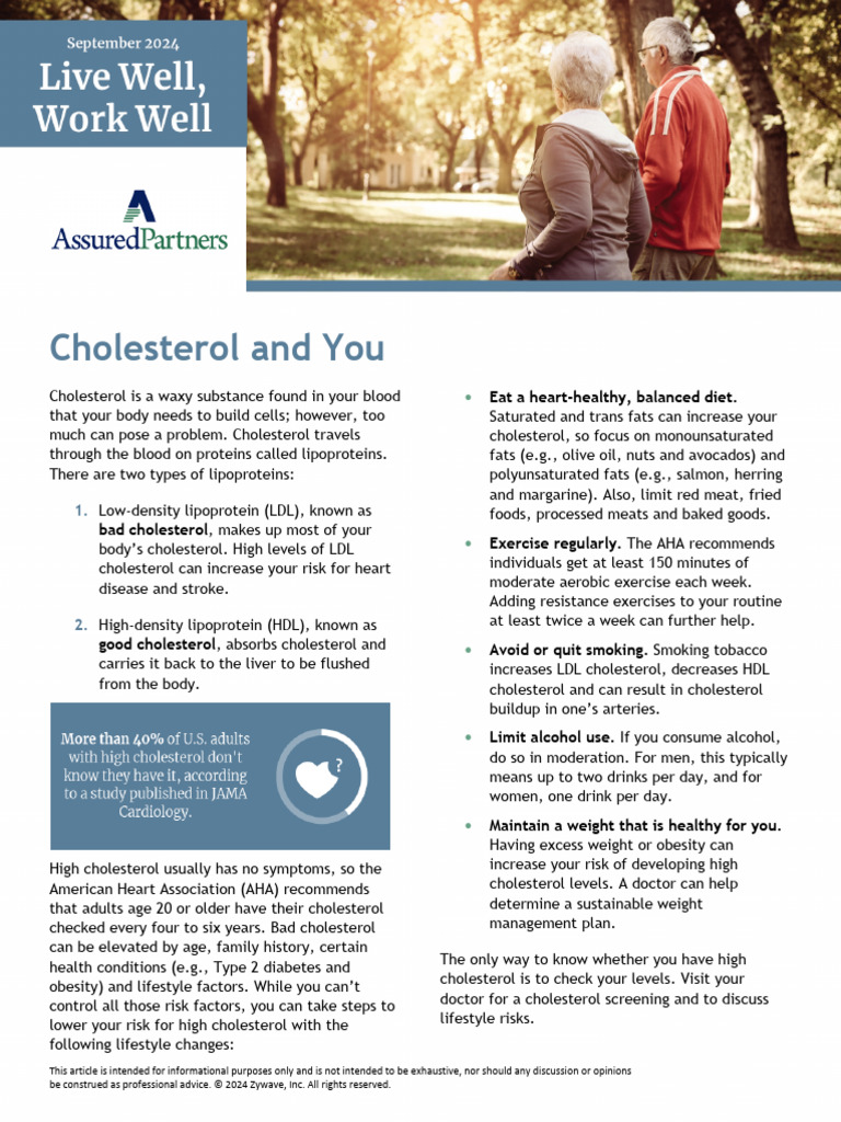 Live Well Work Well Newsletter - September 2024 | PDF | Cholesterol | Fat