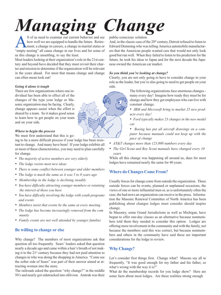 Managing Change (In Masonic Leadership) | PDF | Freemasonry