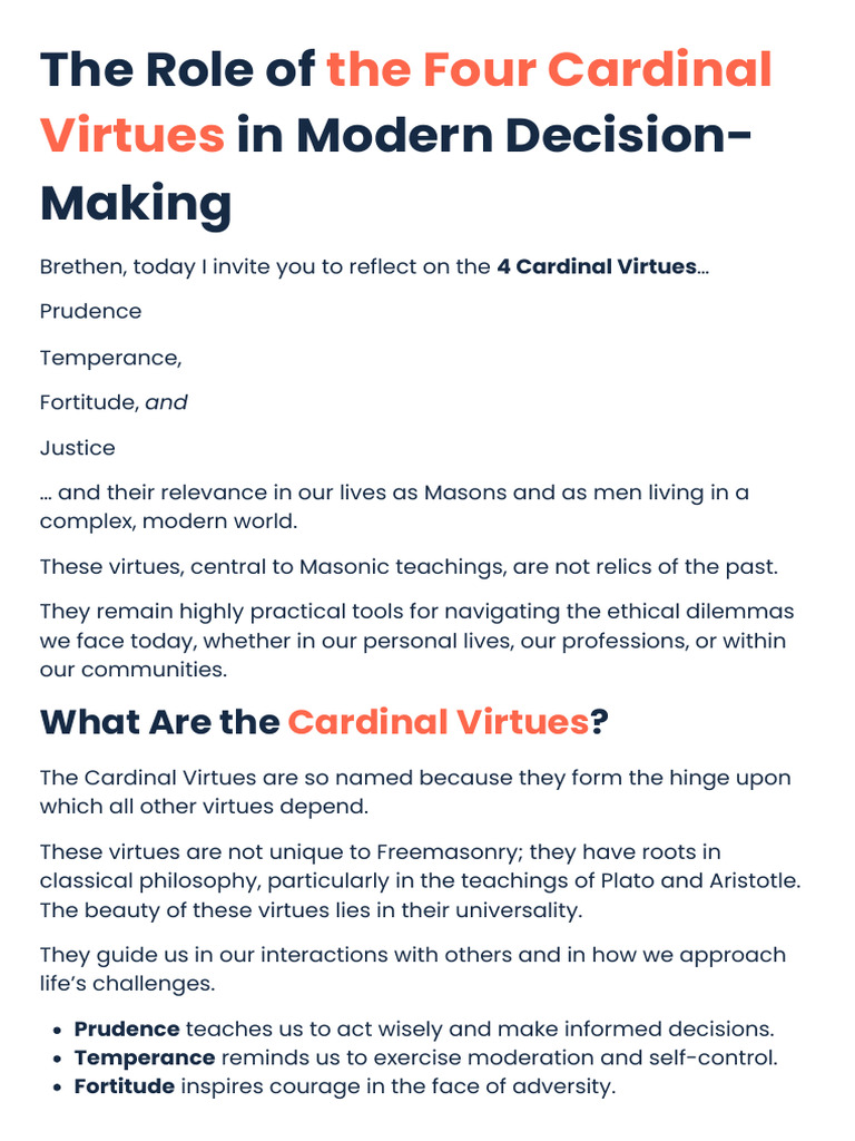 The Role of the Four Cardinal Virtues in Modern Decision-Making | PDF ...