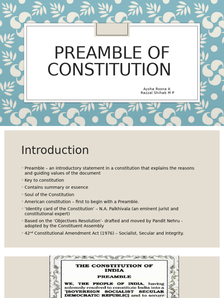 Preamble of Indian Constitution | PDF | Political Science | Justice