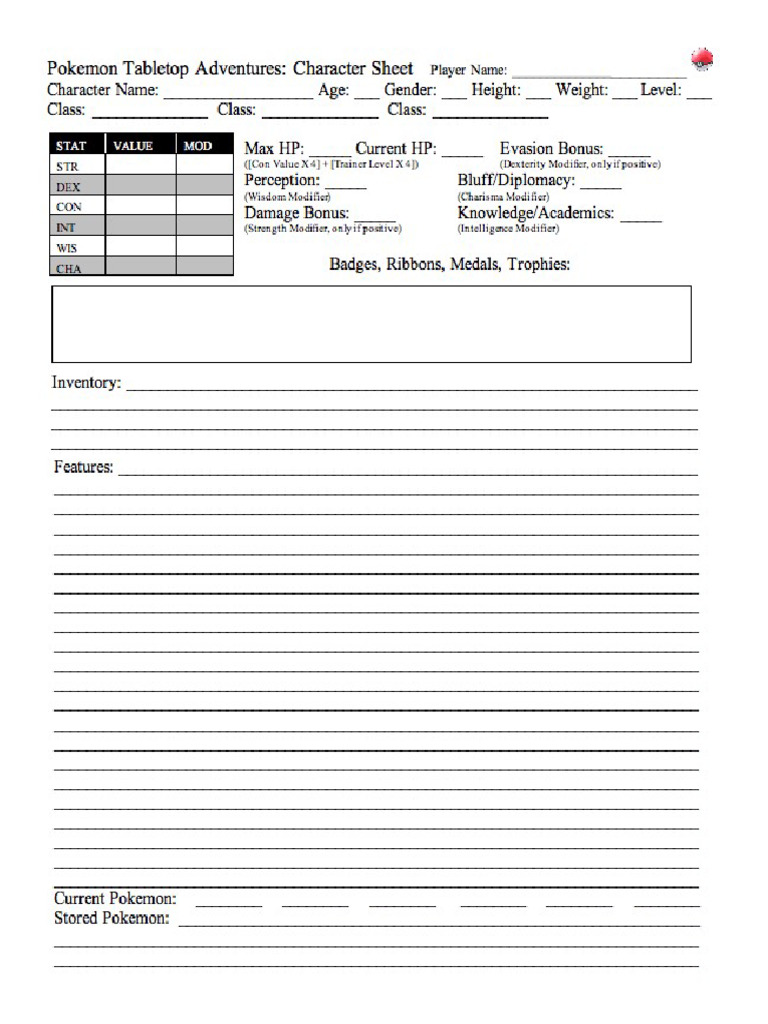 Pokemon Character Sheets | PDF
