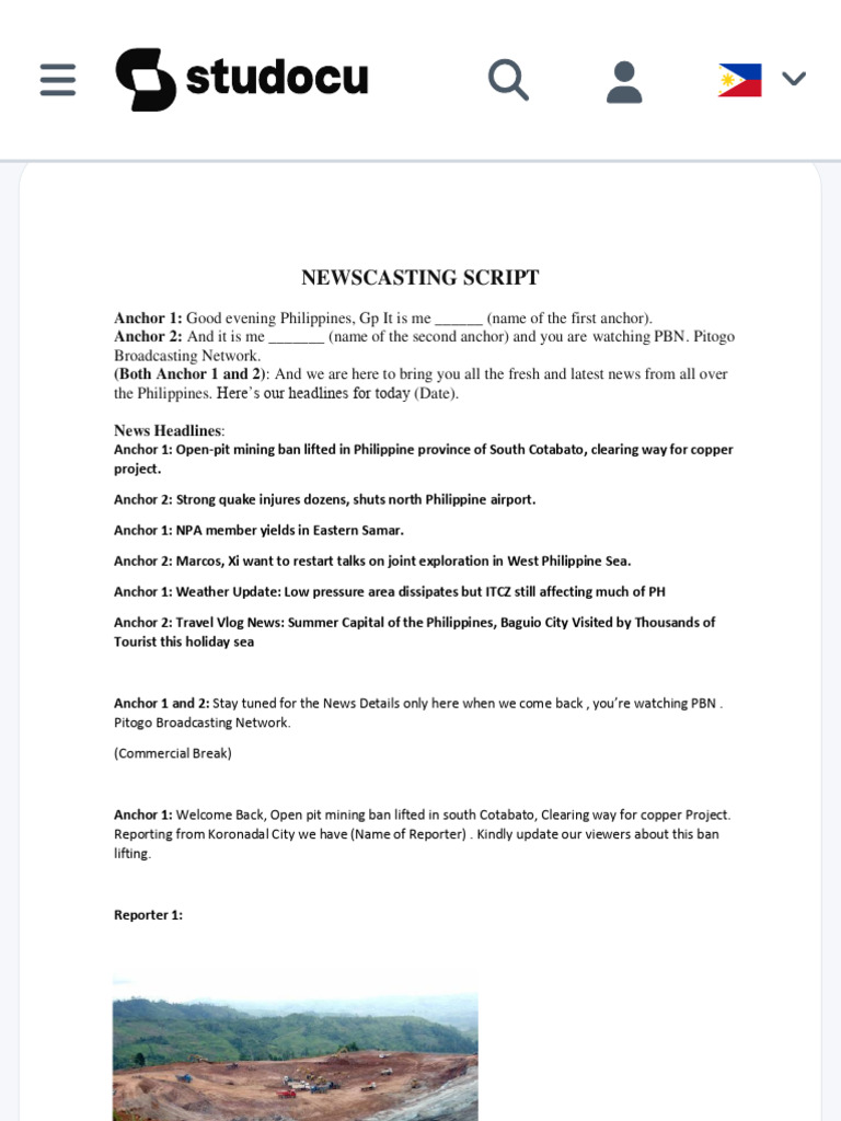 Newscasting Script - NEWSCASTING SCRIPT Anchor 1 Good Evening ...