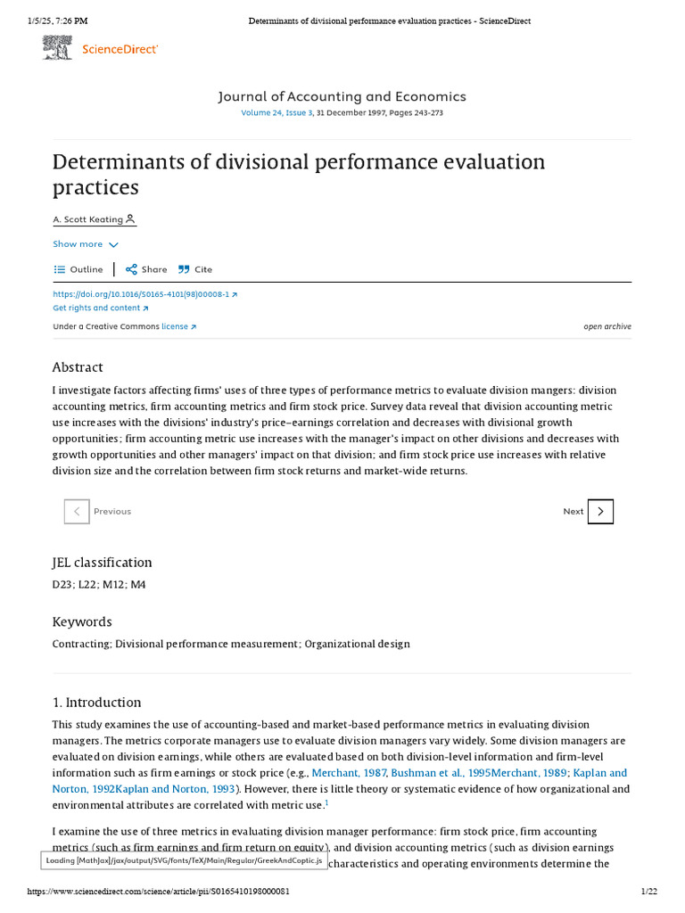 Determinants of Divisional Performance Evaluation Practices ...