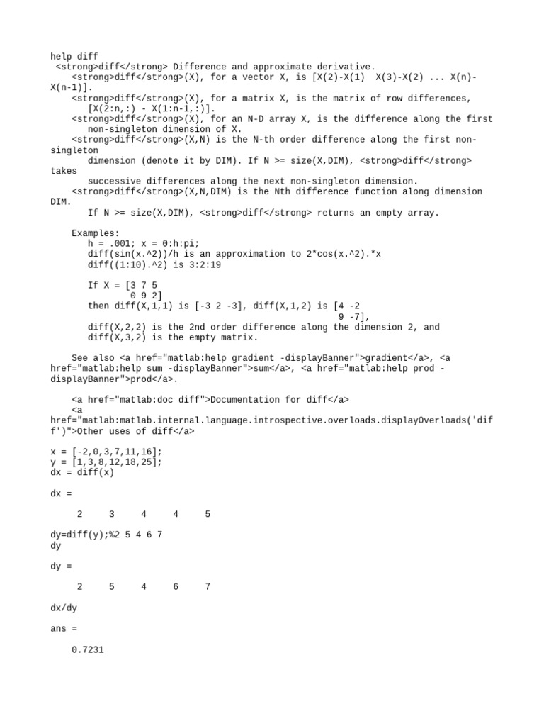 MATLAB diff and trapz Functions Explained | PDF | Integral | Vector Space