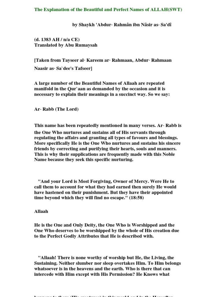 Understanding Ar-Rabb and Divine Names | PDF | Repentance | Afterlife