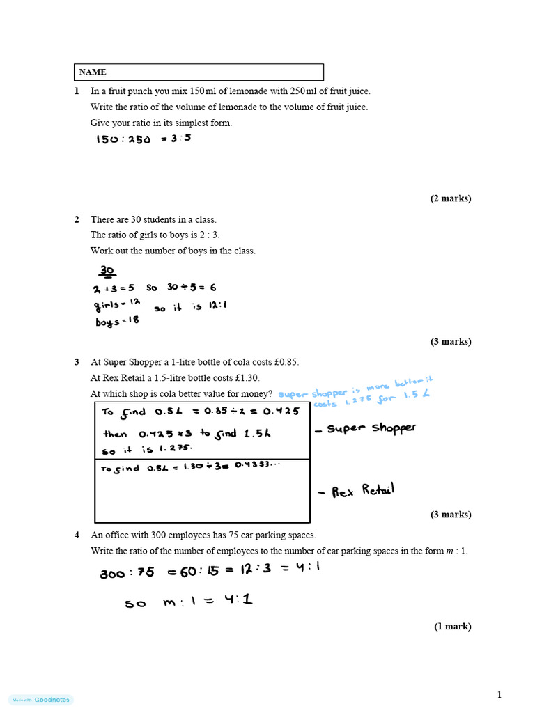 08a. Proportion and Ratio Assessment-1 | PDF