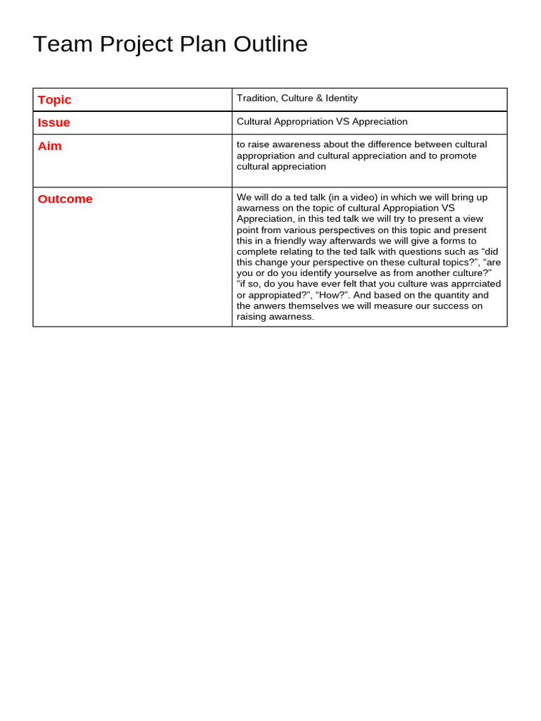Team Project Plan Outline | PDF