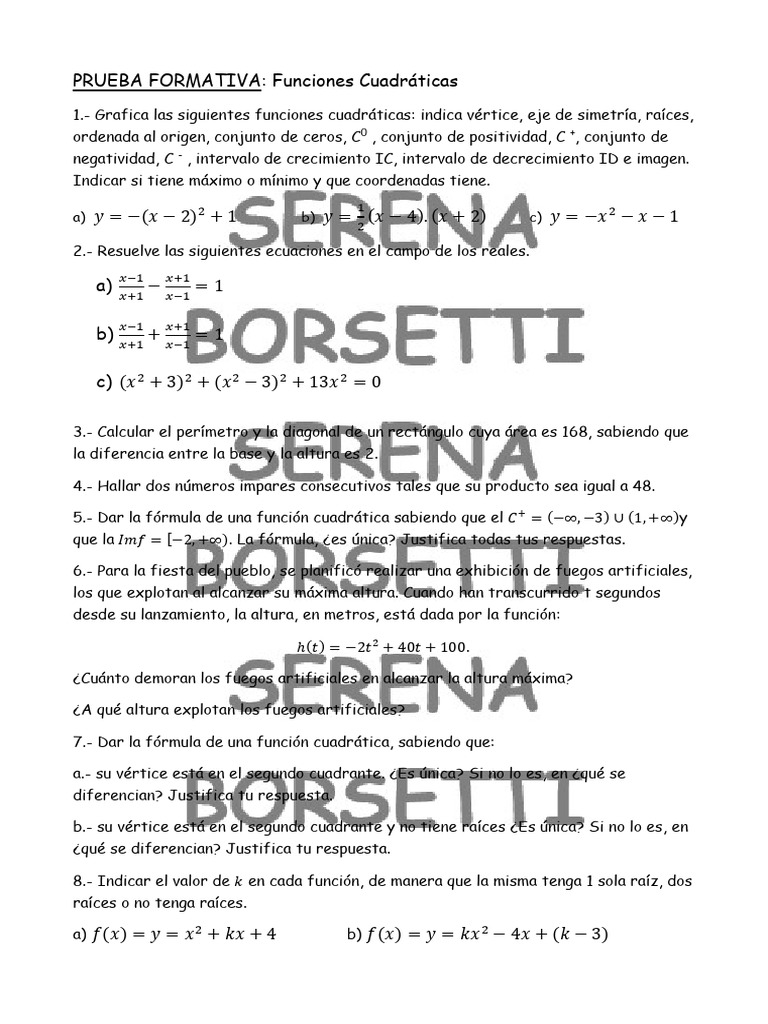 PF Func. Cuadráticas | PDF | Matemática Elemental | Álgebra