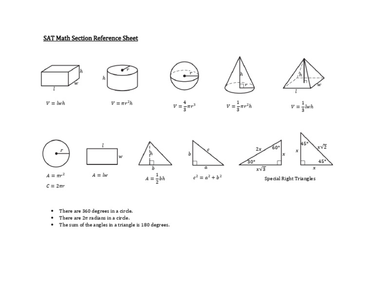 SAT Math Reference Sheet Essentials | PDF