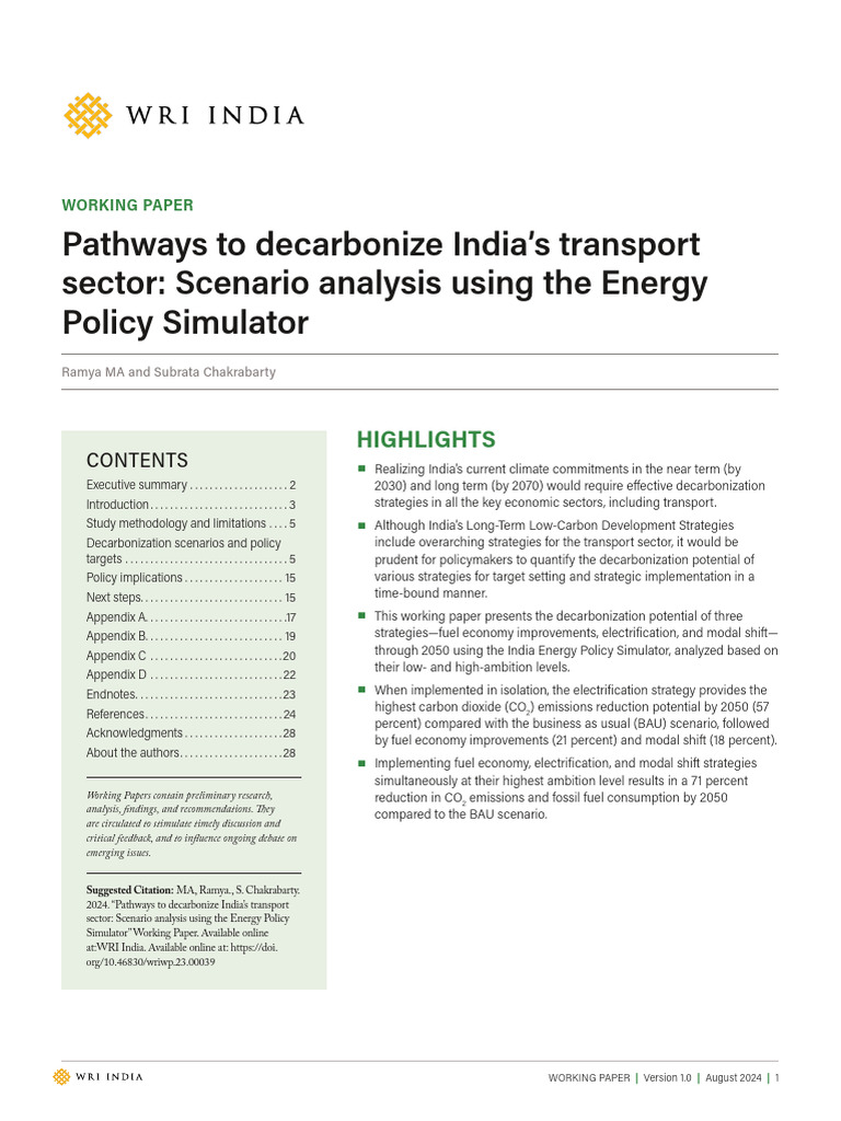 Pathways To Decarbonize India's Transport Sector | PDF | Climate Change ...