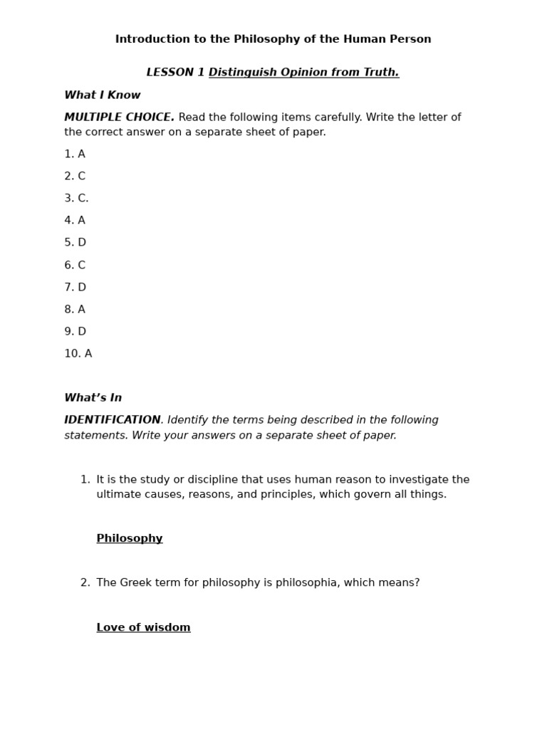 Philosophy: Distinguishing Truth from Opinion | PDF | Argument ...