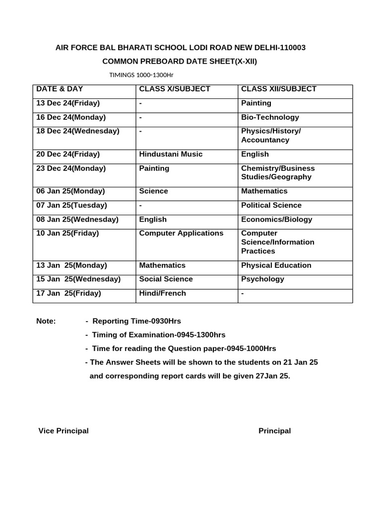 Common Pre Board Date Sheet-24-25 | PDF