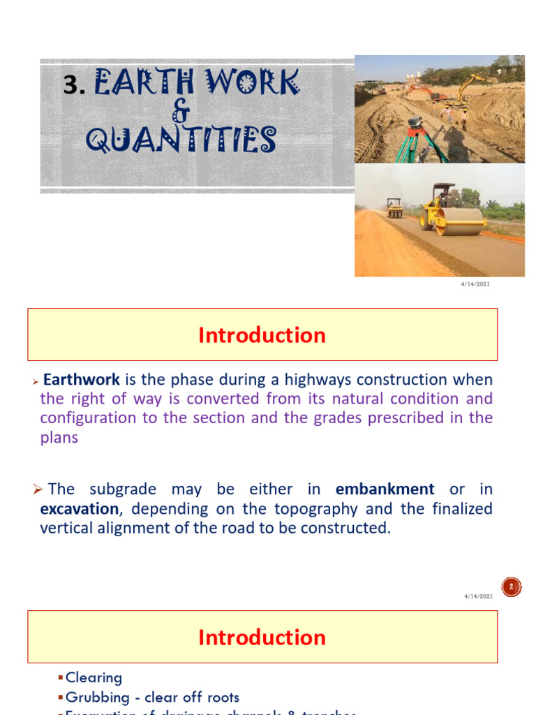 Earthwork and Quantities | PDF | Road | Civil Engineering