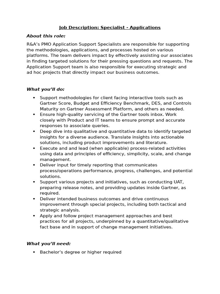 Job Description - Specialist Applications | PDF | Methodology ...