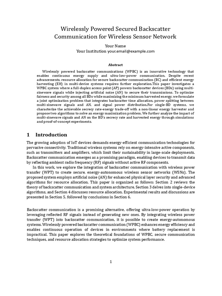 Wirelessly Powered Secured Backscatter Communication For Wireless Sensor Network. | PDF ...