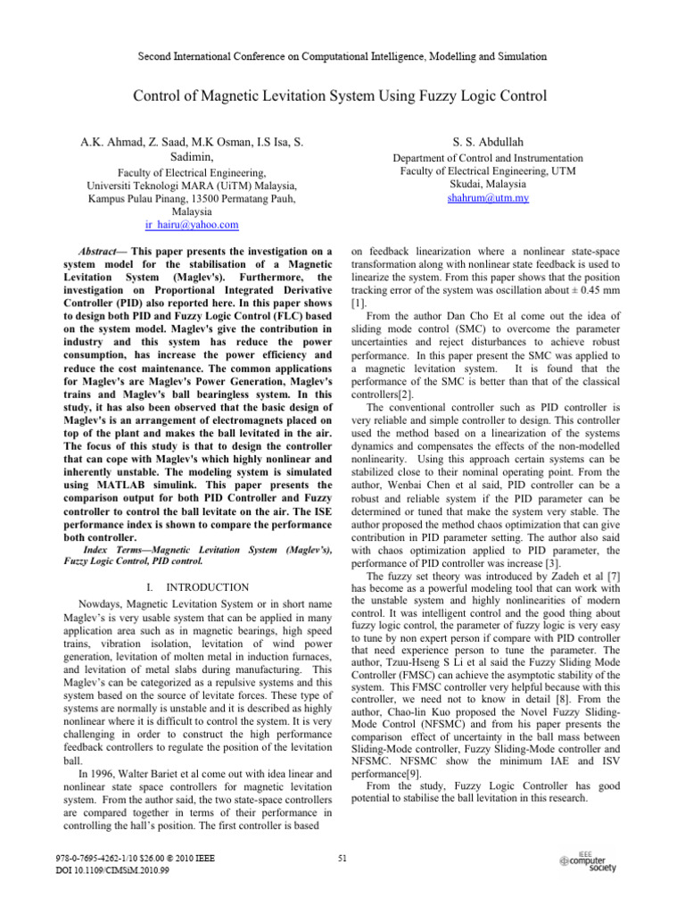 Control of Magnetic Levitation System Using Fuzzy Logic Control | PDF | Control Theory | Fuzzy Logic