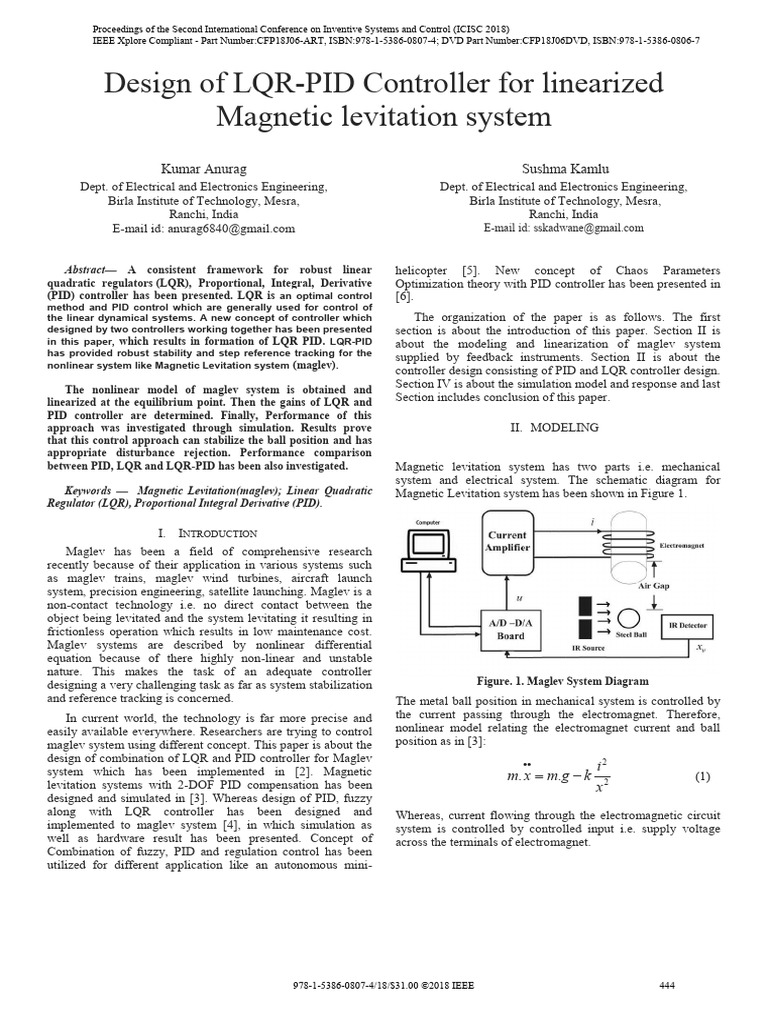 Design_of_LQR-PID_controller_for_linearized_magnetic_levitation_system | PDF | Control Theory ...