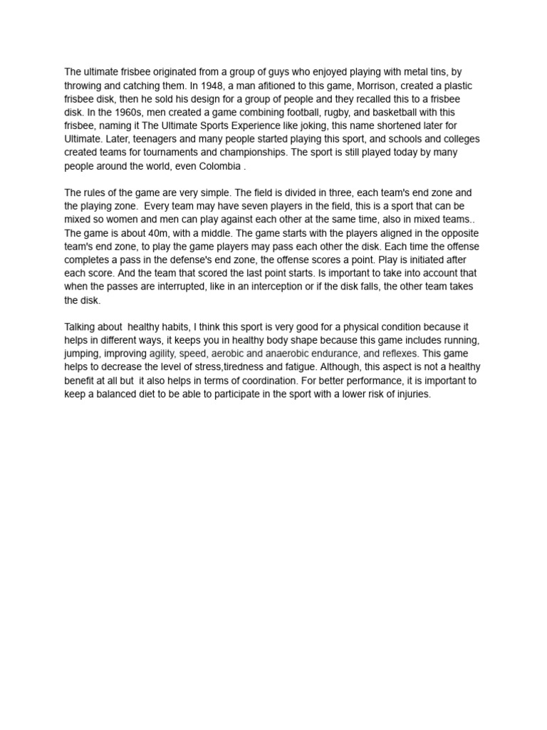 History and Benefits of Ultimate Frisbee | PDF