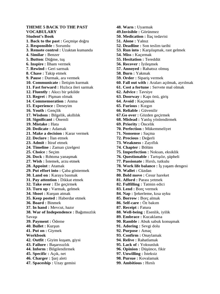 Theme 5 Back To The Past Vocabulary | PDF